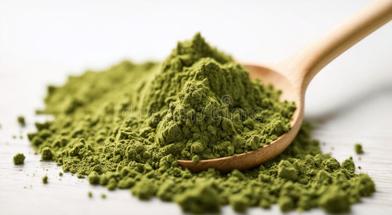 A Wooden Spoon with Matcha Powder on it Stock Illustration ...