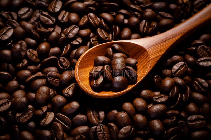 A Wooden Spoon is Placed Next To Some Coffee Beans. Generative AI Stock ...