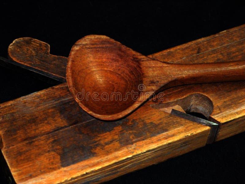 The wooden spoon and plane stock image. Image of structure - 1070623