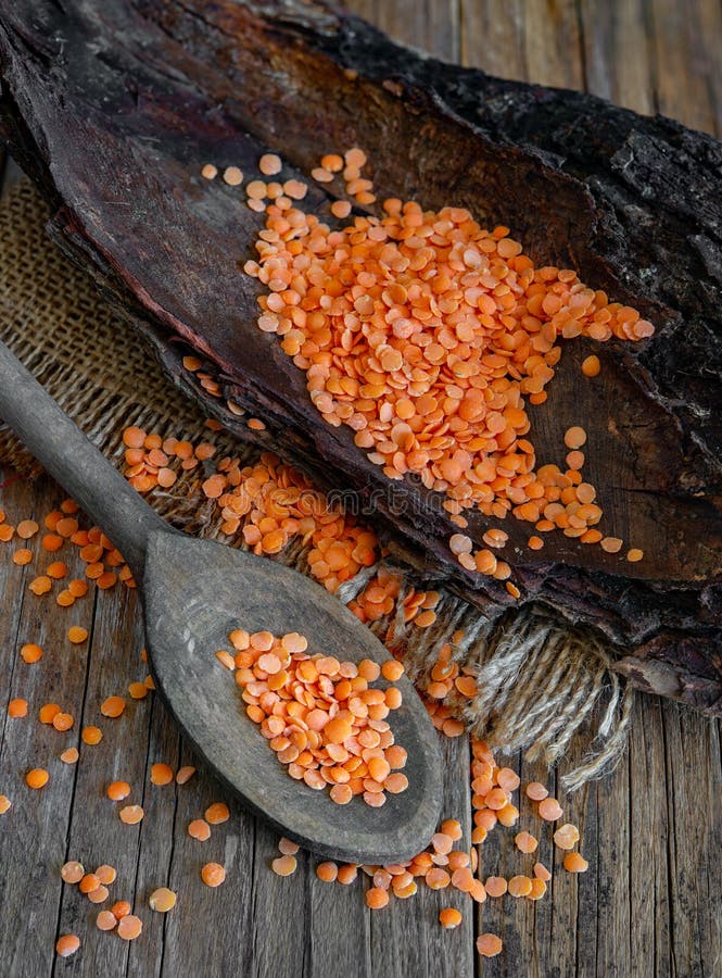Wooden Spoon with Red Lentils Stock Image - Image of health, lentils ...