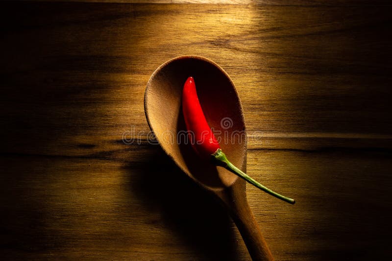 A Wooden Spoon with a Red Pepper. Stock Image - Image of plant, fresh ...