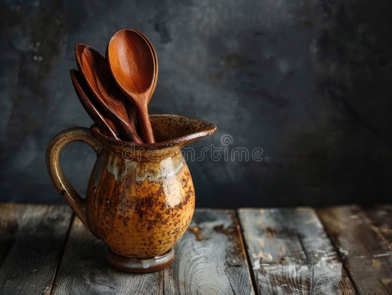 A Wooden Spoon is Sitting in a Pitcher Stock Photo - Image of household ...