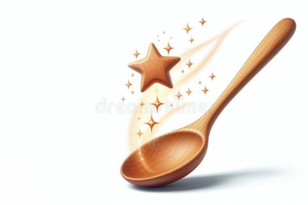 A Wooden Spoon with a Sparkling Star. Space for Text. Stock Photo ...