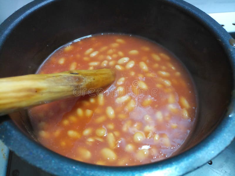 Baked Beans Heating in a Pot Stock Image - Image of stirring, beans ...