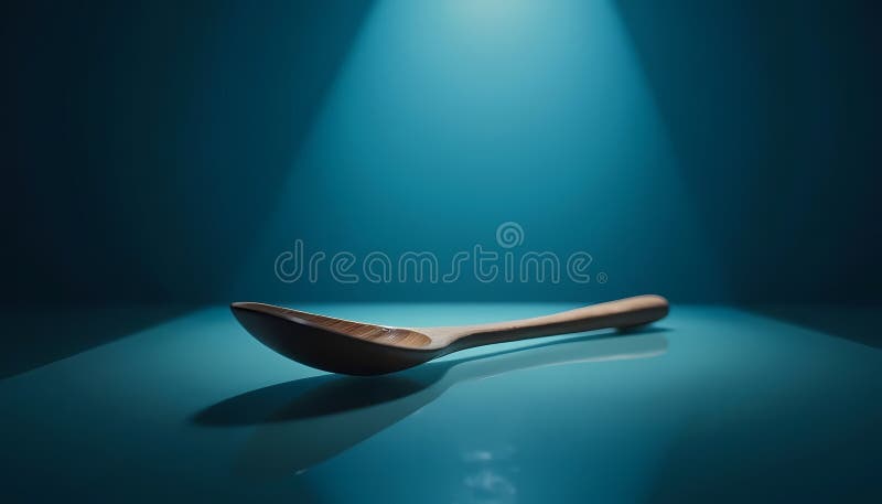 Wooden Spoon on Teal Surface Under Spotlight Stock Illustration ...