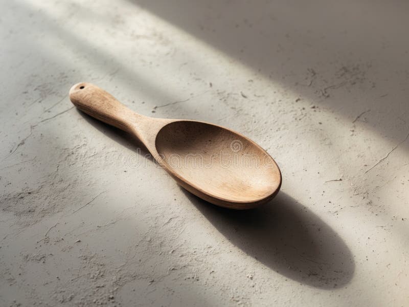 Wooden Spoon on Textured Gray Surface with Shadow Stock Photo - Image ...