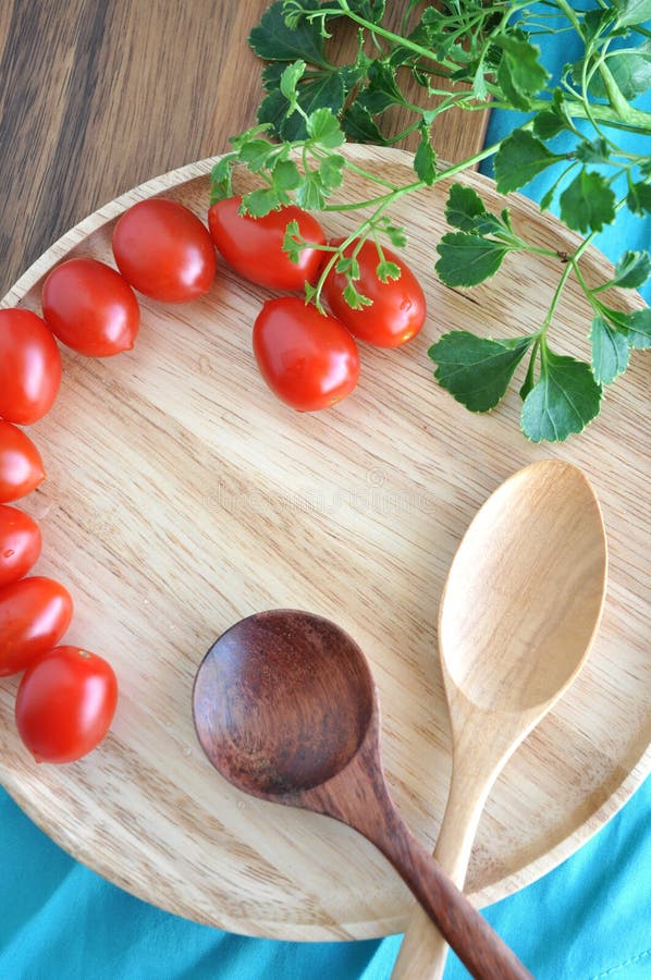 Wooden Spoon on Tray with Tomato Stock Photo - Image of natural ...