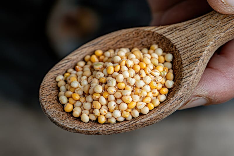 Wooden Spoon with Uncooked Yellow Split Peas Stock Illustration ...