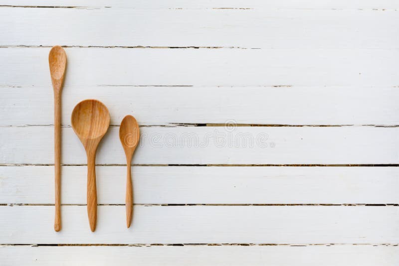 Wooden Spoon on White Wooden Background Stock Photo - Image of wooden ...