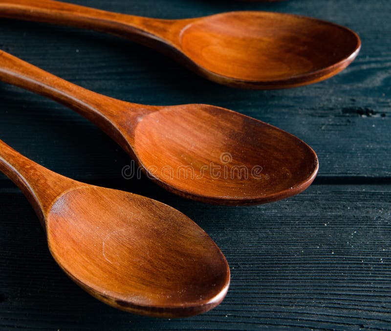 Wooden Spoons Arranged on Table Stock Image - Image of horizontal ...