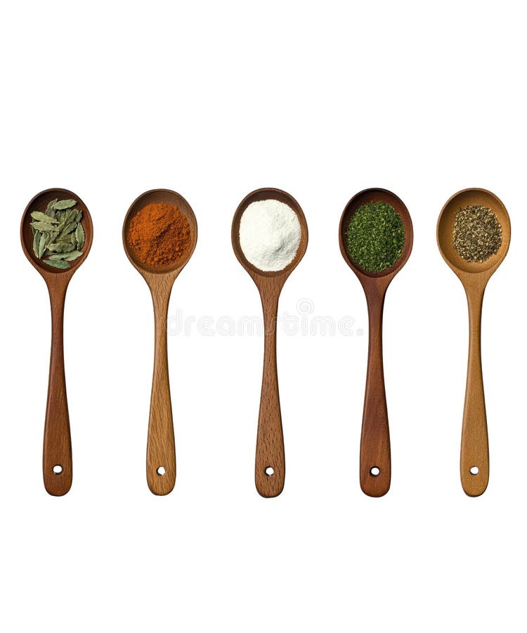 Wooden Spoons with Assorted Cooking Spices Transparent Background Stock ...