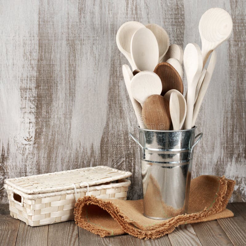 Wooden Spoons And Wooden Bucket Stock Image - Image of pail, spoon ...