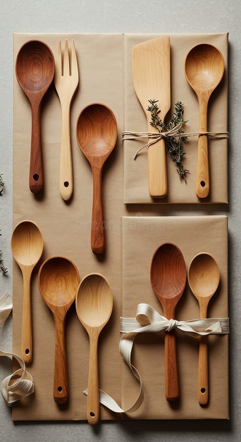 Wooden Spoons and Spatula Kitchen Utensil Set Stock Illustration ...