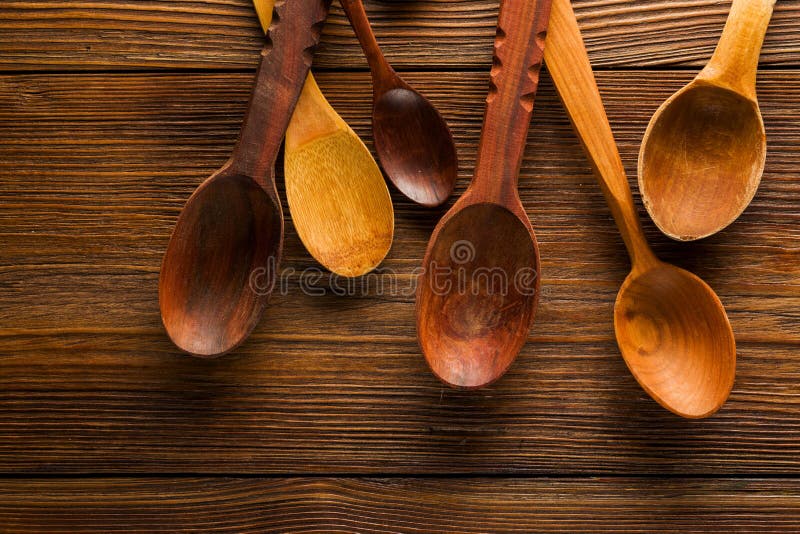 Wooden spoons on the table stock photo. Image of handmade - 132970146