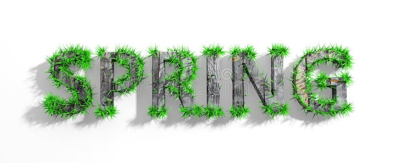 Wooden Spring Word with Green Grass Stock Illustration - Illustration ...
