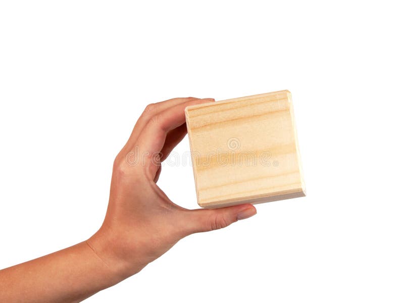 Wooden Square Cube in Hand Isolated on the White Stock Image - Image of ...
