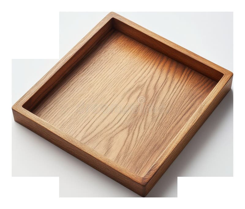 Wooden Square Tray with Natural Grain Pattern on Transparent Background ...
