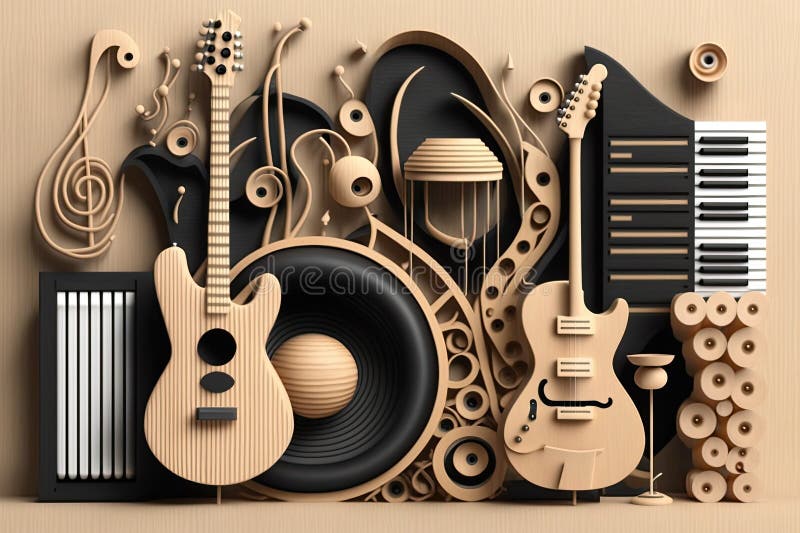 On a Wooden Stage, in a Bar, are Various Musical Instruments Stock ...