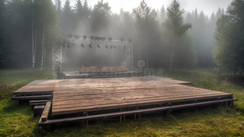 Wooden Stage in the Forest. Wooden Terrace with a View of the Nature ...
