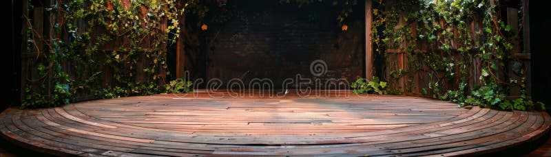 Wooden Stage with Leafy Greenery Backdrop, Creating a Rustic and Nature ...