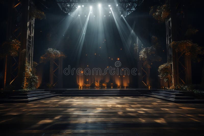 Wooden Stage and Lights. a Captivating Performance Setting Stock ...