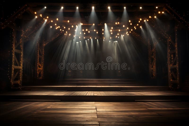 Wooden Stage and Lights. a Captivating Performance Setting Stock ...