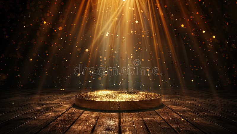 A Wooden Stage Lit Up by a Spotlight Under the Night Sky Stock Photo ...