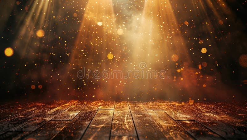 A Wooden Stage Lit Up by a Spotlight Under the Night Sky Stock Image ...