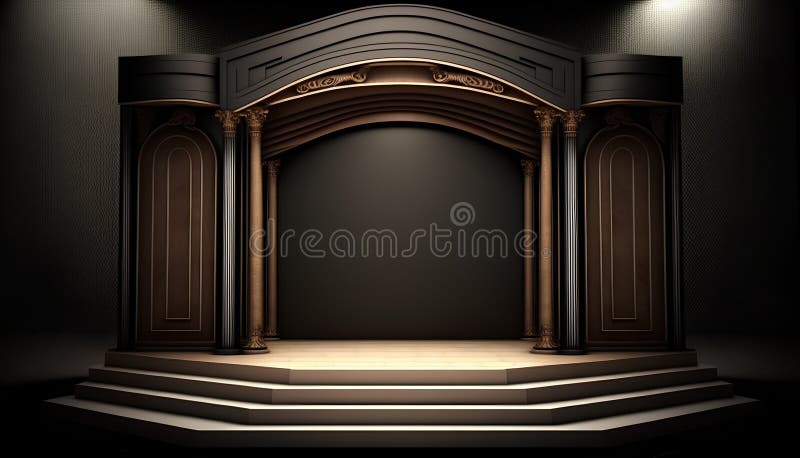Wooden Stage with Pedestal and Wall Made in 3D Graphics Stock ...