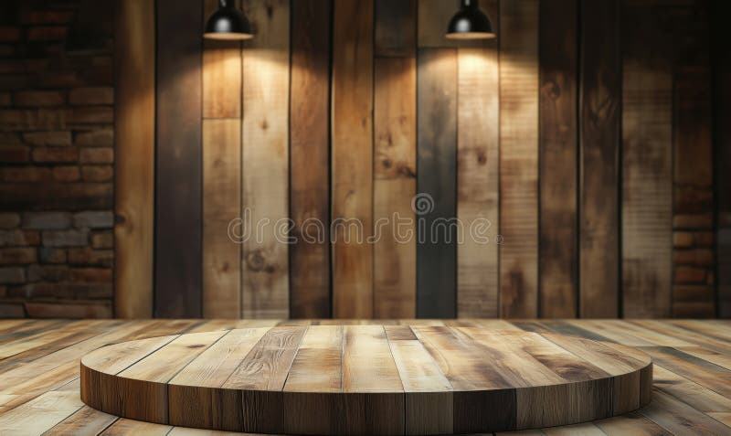 Wooden Stage with Spotlight in Rustic Interior Setting for ...