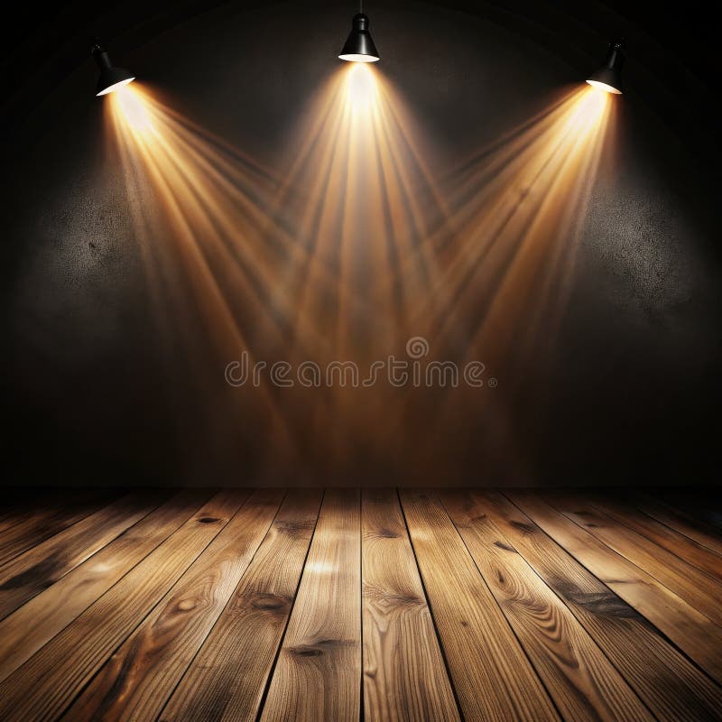 Wooden Stage Three Spotlights, Warm Glow Stock Illustration ...
