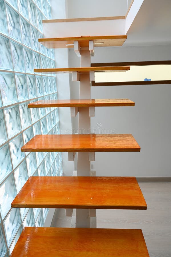 Wooden Staircase and Glass Wall, Interior Design Stock Photo - Image of ...