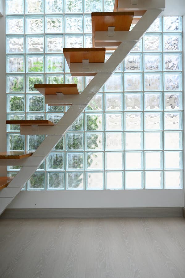 Wooden Staircase and Glass Wall, Interior Design Stock Image - Image of ...