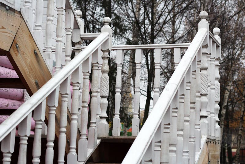 Wooden Staircase with White Balusters Stock Photo - Image of ...
