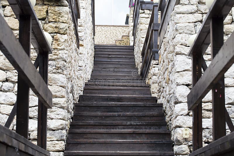 Wooden stairs at a castle stock image. Image of fortification - 166746713