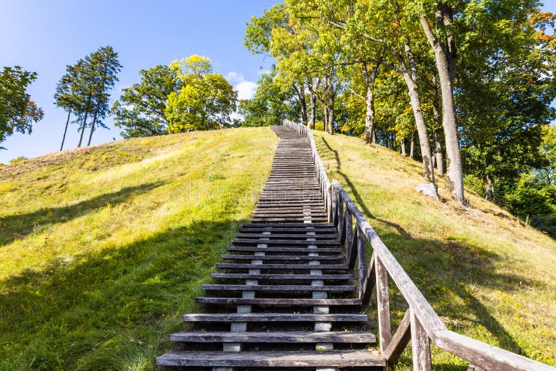 Wooden Stairs Going Up on the Hill and Forest Stock Photo - Image of ...