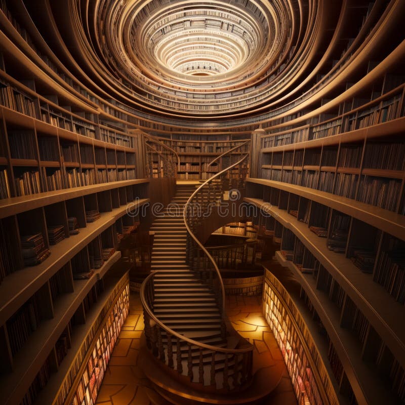 Wooden Stairs in Library. Library Interior Architecture Stock ...
