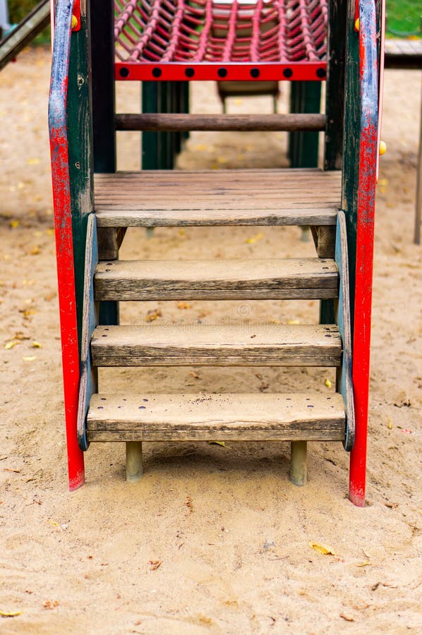 Wooden Stairs in the Playground on the Sand in the Park Stock Image ...
