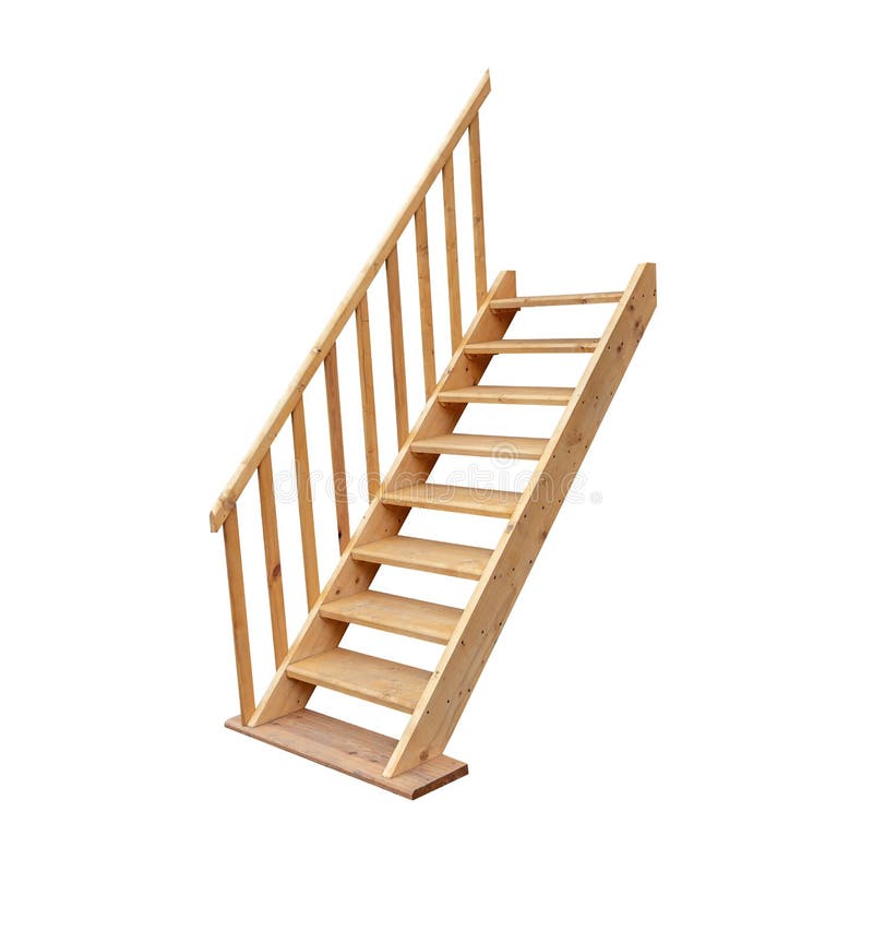 Wooden Stairs or Steps with Railings Isolated on a White Background ...