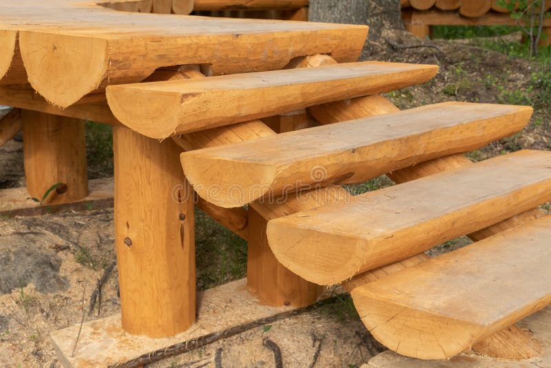 Wooden Stairway Made of Half-logs, Park Pathway Stock Photo - Image of ...