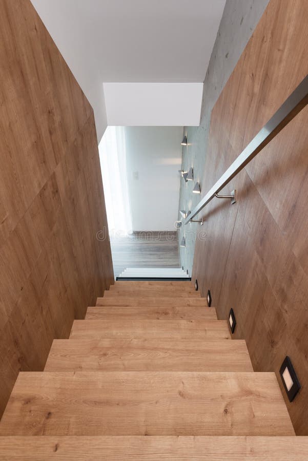 Wooden Stairway in Modern Apartment Stock Image - Image of beautiful ...