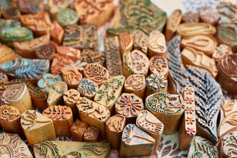 Wooden Stamp for Hand Printing Patterns on Fabric with Paint. Printed ...