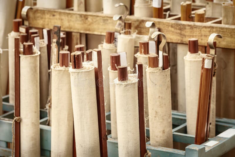 Wooden Stand with Ancient Rolled Maps Stock Image - Image of retro ...