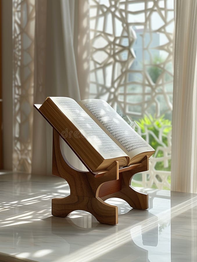 A Wooden Stand with an Open Holy Quran, Generative AI Stock ...
