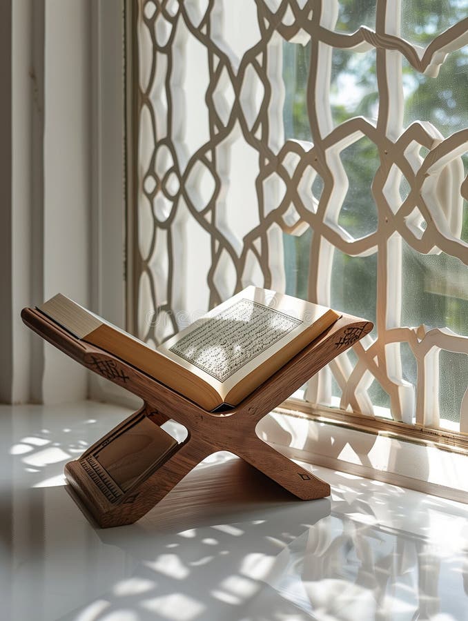 A Wooden Stand with an Open Holy Quran, Generative AI Stock ...