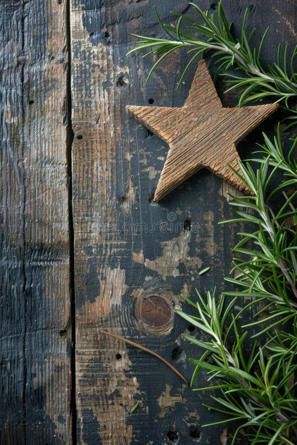 A Wooden Star Adorned with a Sprig of Rosemary, Perfect for Rustic ...
