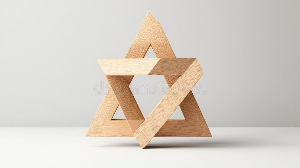 A Wooden Star-shaped Sculpture with a Triangular Base and a Curved Line ...