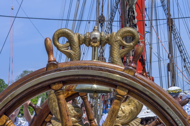 Wooden Steering Wheel of an Old Ship Stock Image - Image of ship ...