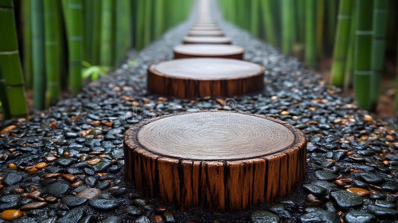 Wooden Stepping Stones Path through Bamboo Forest Stock Illustration ...