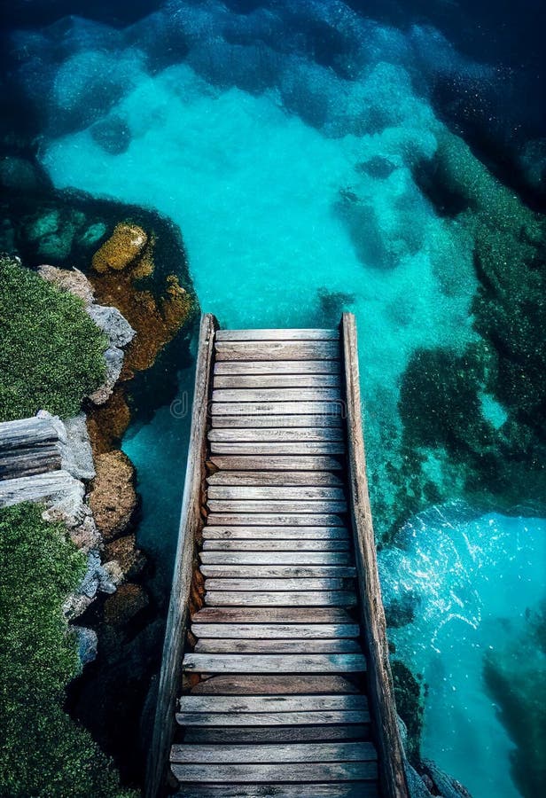 Wooden Steps Lead To Ocean. AI Generated Stock Illustration ...